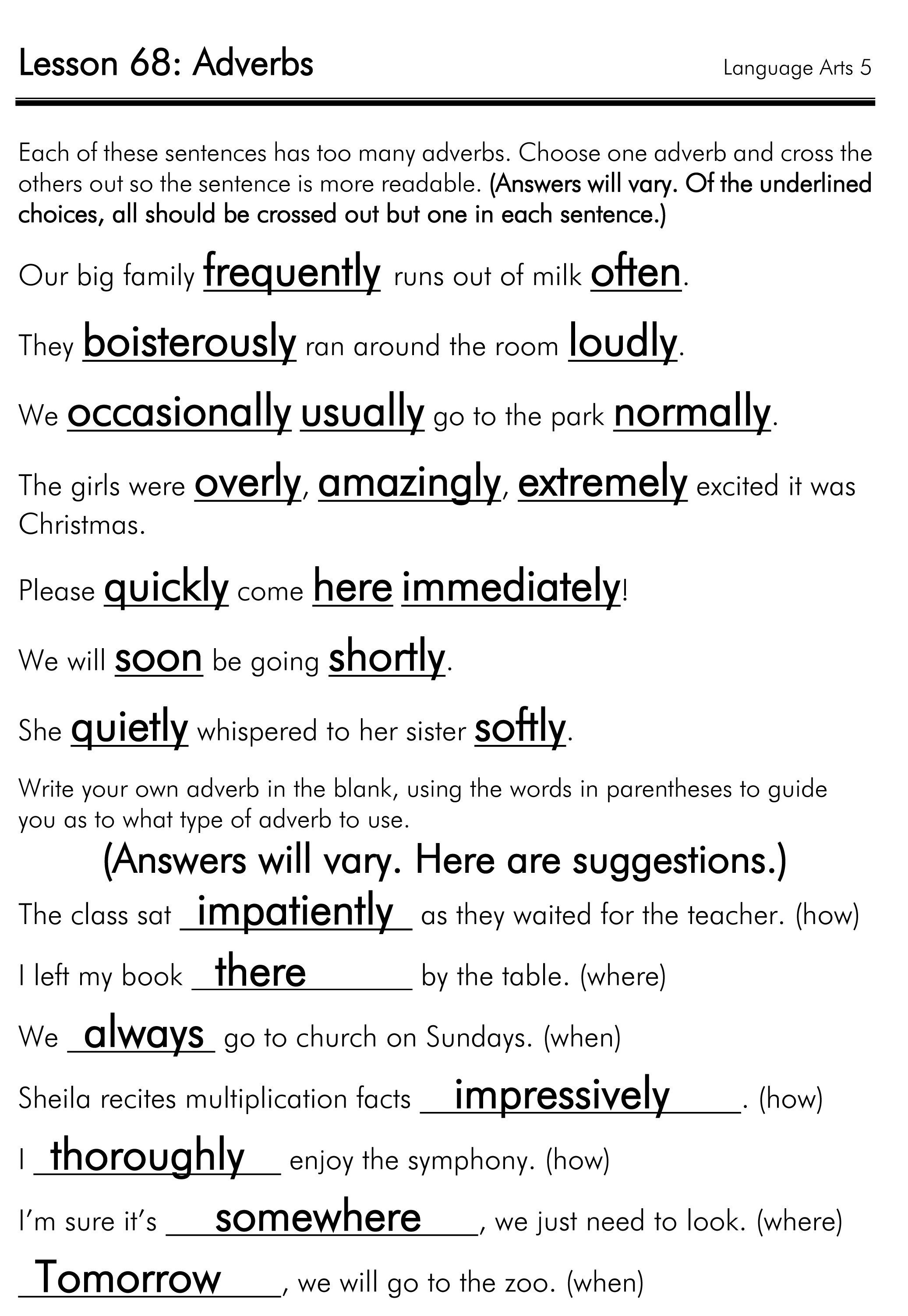 LA 5 Answers Lesson 68 – Easy Peasy All-in-One Homeschool