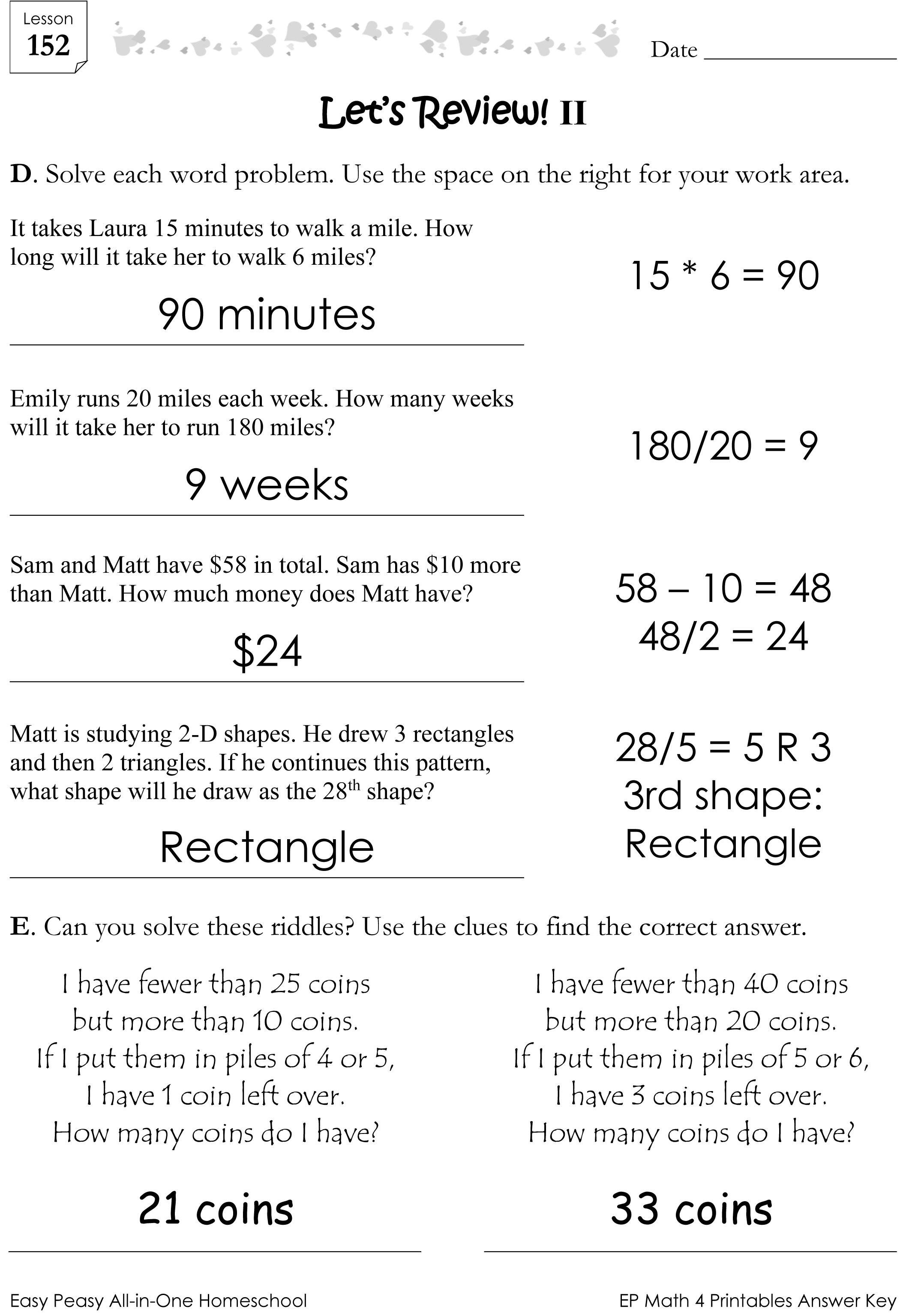 ep-math-4-printables-answers lesson 152-2 – Easy Peasy All-in-One ...